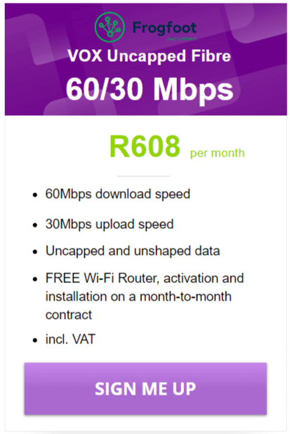 Vox Frogfoot fibre to the home deals